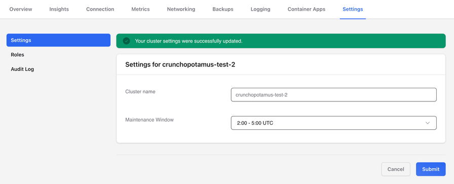 Cluster Settings 